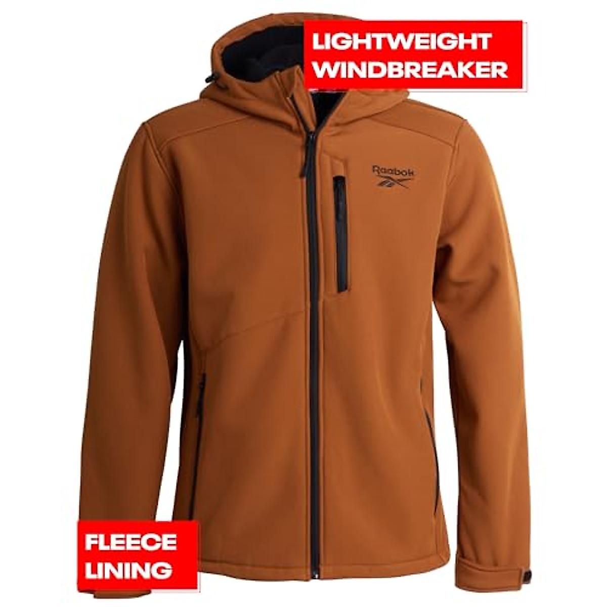 Reebok Men's Jacket - Weather Resistant Fleece Lined Softshell Jacket Coat - Lightweight Casual Coat for Men (M-XXL), Size Medium, Timber