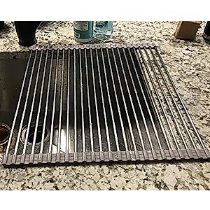 Ahyuan Roll up Dish Drying Rack Over The Sink Dish Drying Rack Dish Racks for Kitchen Counter Dish Rack Over Sink Camper Accessories Dish Drying Rack (Gray, 16.9''Wx17.7''L)