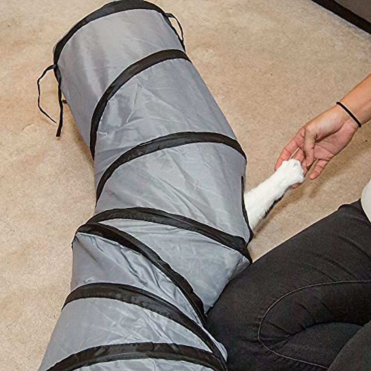 PetLike S Way Cat Tunnel Collapsible Pop-up Pet Tube Hideaway Play Toy with Ball (S-Way, Grey)