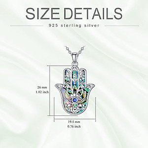 PROESS Hamsa Hand Evil Eye Necklace Sterling Silver Lotus Flower Pendant Hand of Fatima Jewelry For Women Men
