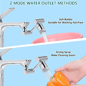 TIDYENDURE 1080°Swivel Faucet Extender, Sink Water Faucet Aerator Extension, 2-Flow Sprayer Faucet Head, Faucets Bubbler for Kitchen and Bathroom Sink Faucet, Tap Adjustment for Face Washing, Silver