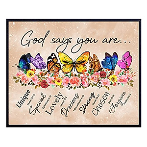 God Says You Are Wall Art - Boho Decor - Christian Inspirational Encouragement Gifts for Women - Bible Verses, Psalms, Scripture Wall Decor - Catholic Religious Gifts - Positive Motivational Quotes