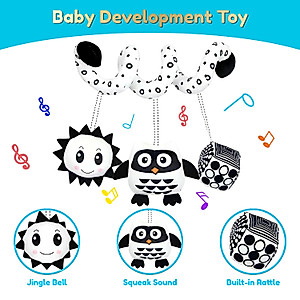 Ebrima Baby Spiral Activity Car Seat Toys, Black and White Baby Toys, High Contrast Baby Sensory Toys, Newborn Hanging Plush Stroller Toys for 0 3 6 9 12 Months Boys Girls (Owl)