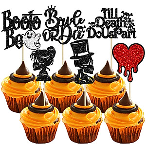 Ephlyn 24Pcs Halloween Bachelorette Cupcake Toppers Till Death Do Us Party Decorations Bride or Die Bachelorette Party Decorations Rip Single Life for Bachelorette Decorations Supplies
