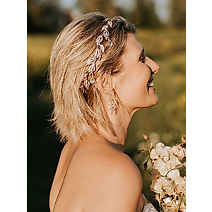 SWEETV Rhinestone Leaf Wedding Tiara Headband for Brides, Rose Gold Crown Headband for Pageants Wedding Prom Birthday