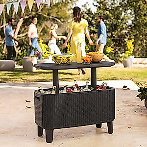 KETER Breeze Bar Outdoor Patio Furniture and Hot Tub Side Table with 14.8 Gallon Beer and Wine Cooler, Dark Grey & Teal