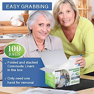 Commode Liners - 100 Strong Portable Toilet Bags - Easy To Use Bedside Commode Liners Disposable - Toilet Liners That Support Dignity of Seniors & Disabled - No More Buckets to Wash - NO Absorbent Pad