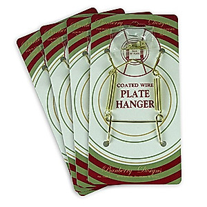 BANBERRY DESIGNS Brass Vinyl Coated Plate Hanger 3.5 to 5 Inch Plate Hanger Set of 4 Hangers - Includes Hanging Hook and Nail