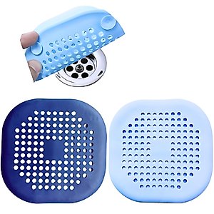 Elegaro Silicone Drain Hair Catcher with Suction Cup Hair Stopper for Shower Bathtub Kitchen Sink Pack of 2 Blue, Sky Blue