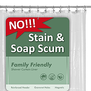 Barossa Design Plastic Shower Liner Clear - Premium PEVA Shower Curtain Liner with Rustproof Grommets and 3 Magnets, Waterproof Cute Lightweight Shower Curtains for Bathroom - Clear, 71X72