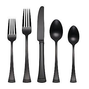 Lenox Portola Satin Black Piece Flatware Set, 20 Count, Metallic