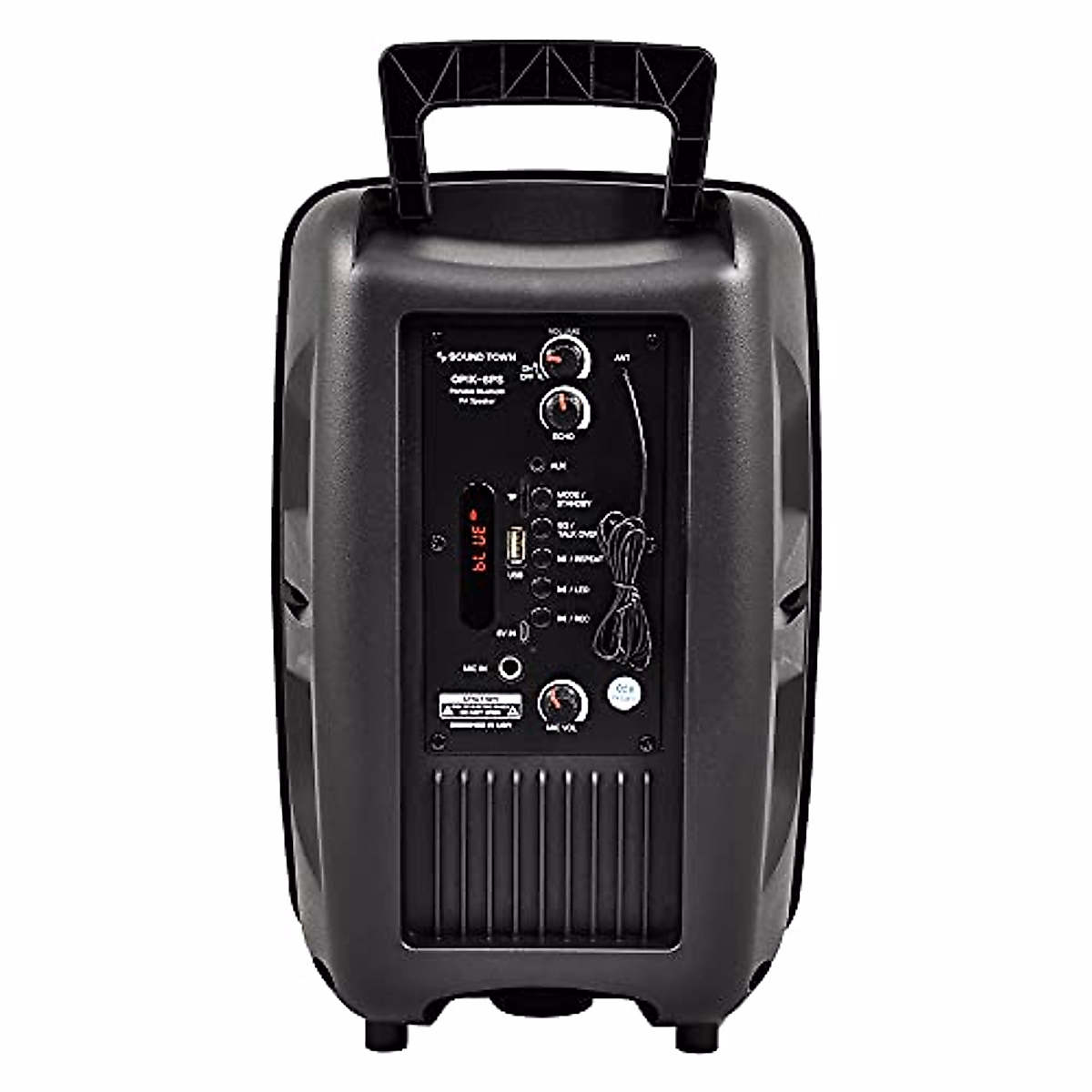 Sound Town 8-inch 2-Way Portable PA Speaker with Built-in Rechargeable Battery, 1 Wired Mic, Bluetooth, USB, SD Card Reader, LED Light (OPIK-8PS)