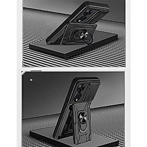 CCSmall for Oppo Reno8 T 5G Case with Slide Camera Cover, Heavy Duty Protective with Ring Kickstand & Card Holder Cell Phone Case for Oppo Reno8 T 5G LJK Red