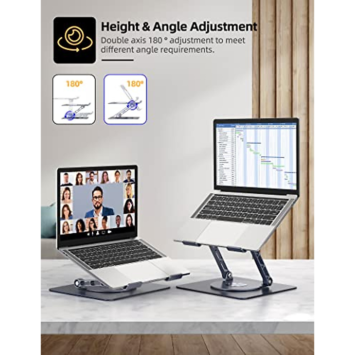 Adjustable Laptop Stand for Desk, Portable Laptop Stand with 360° Rotating Base, Ergonomic Foldable Aluminum Universal Computer Stand Compatible with Dell, HP and 10''-16'' Devices