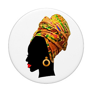 Womens Black Woman Kente African Print Multicolor Head Wrap PopSockets PopGrip: Swappable Grip for Phones & Tablets