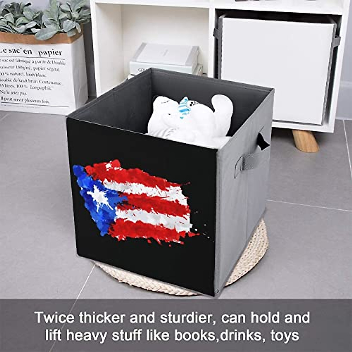 Flag of Puerto Rico Foldable Storage Bins Printd Fabric Cube Baskets Boxes with Handles for Clothes Toys, 11x11x11
