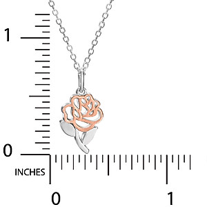 Disney Beauty and the Beast Two Tone Belle's Rose Pendant Necklace, Sterling Silver, 18”