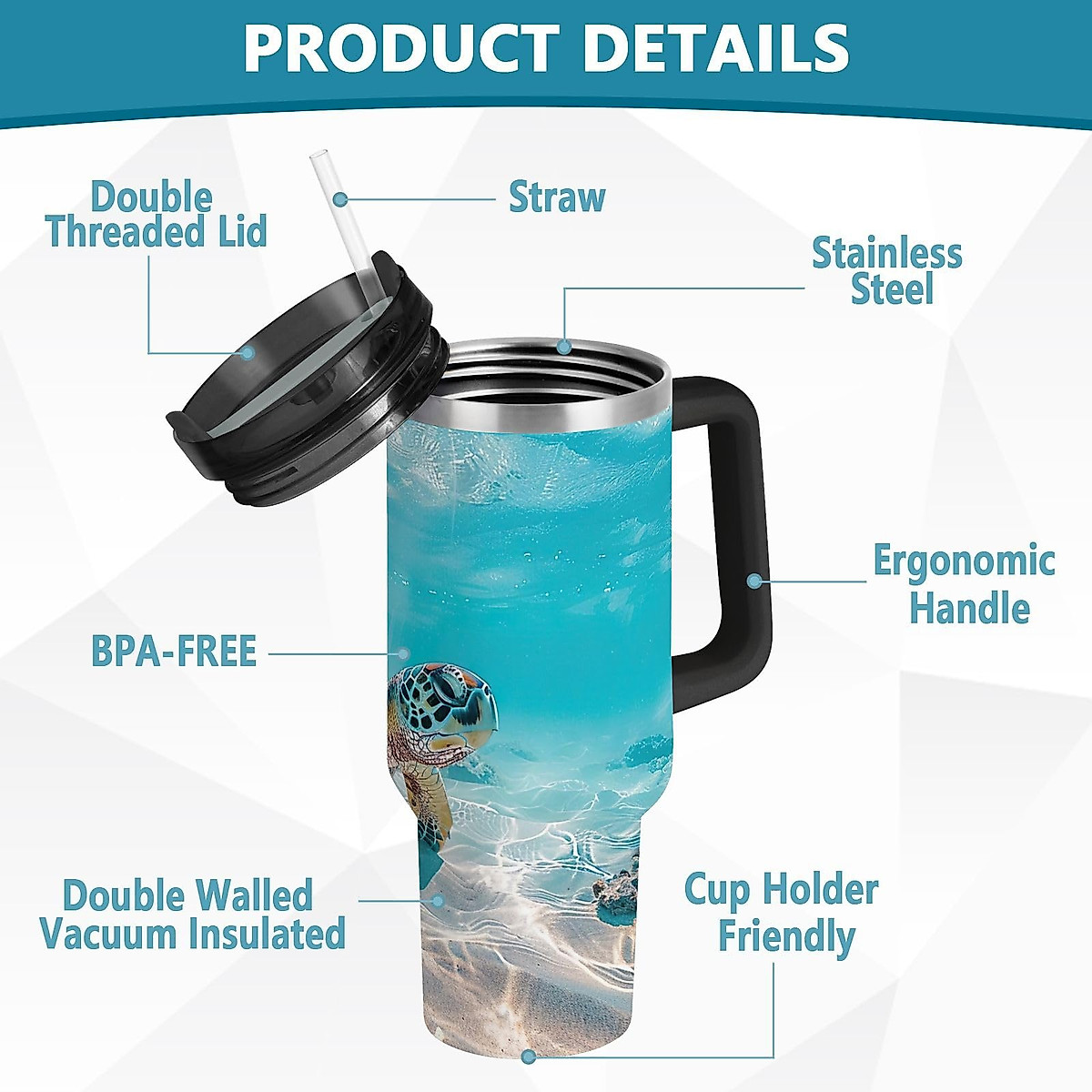 FRCSDIY Sea Turtle Insulated Tumbler with Handle and Straw Lid,30oz Leakproof Stainless Steel Cup BPA-Free Water Bottle