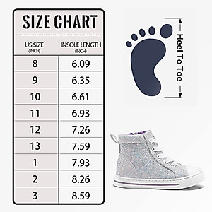 K KomForme Kids Sneakers for Boys and Girls Toddler Canvas High Top Walking Causal Shoes with Zipper White Glitter