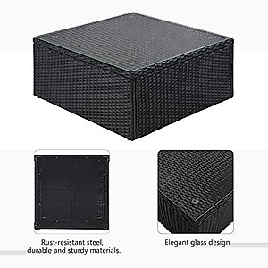 EPOFIT 9 Pieces Wicker Patio Furniture Sets, All-Weather Outdoor Sectional Couch, PE Rattan Patio Sofa Conversation Sets with Cushions and Glass Top Table, Black & Beige