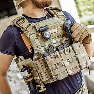 OneTigris Tactical Molle Mag Pouch,Open Top Triple Magazine Pouch for 5.56mm M4 M16 AK AR Glock M1911 9mm with Quick Release Kydex Insert and MOLLE Compatible（Camouflage）