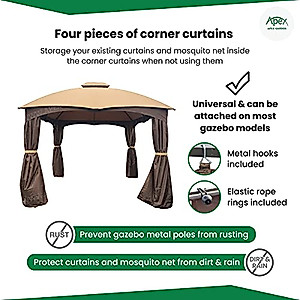 APEX GARDEN 4 Poles Brown Corner Curtain Set for Lowe's 10' x 12' Gazebo Model #GF-12S004BTO / GF-12S004B-1 (Corner Curtains Only) (Dark Brown)