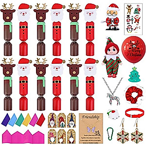 DoreenBow 12 Pack Christmas No Snap Party Favor Christmas Crackers Christmas Holiday Table Favors with Prizes Party Joke Gift for Kids Adults New Year Party Supplies