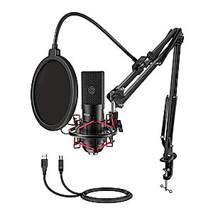 FIFINE USB Microphone Set with Flexible Boom Arm Stand Pop Filter, Plug and Play with PC Desktop Laptop Computer, Streaming Podcast Instrument Mic Kit for Home Studio (T732)