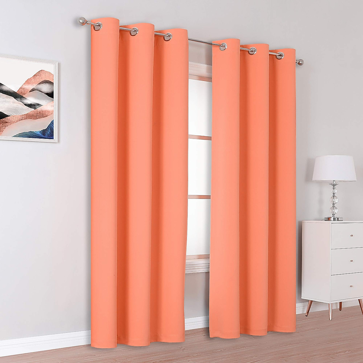 DUALIFE Burnt Coral Curtains 84 Inch Room Darkening Drapes for Living Room Nursery Grommet Curtains Thermal Insulated Blackout Window Curtain Panels for Bedroom (Peach Coral, 42W x 84L,2 Panels)