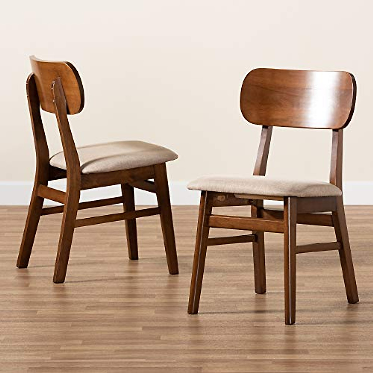 Baxton Studio Euclid Dining Chair Set Sand Fabric Upholstered and Walnut Brown Finished Wood 2-Piece Dining Chair Set