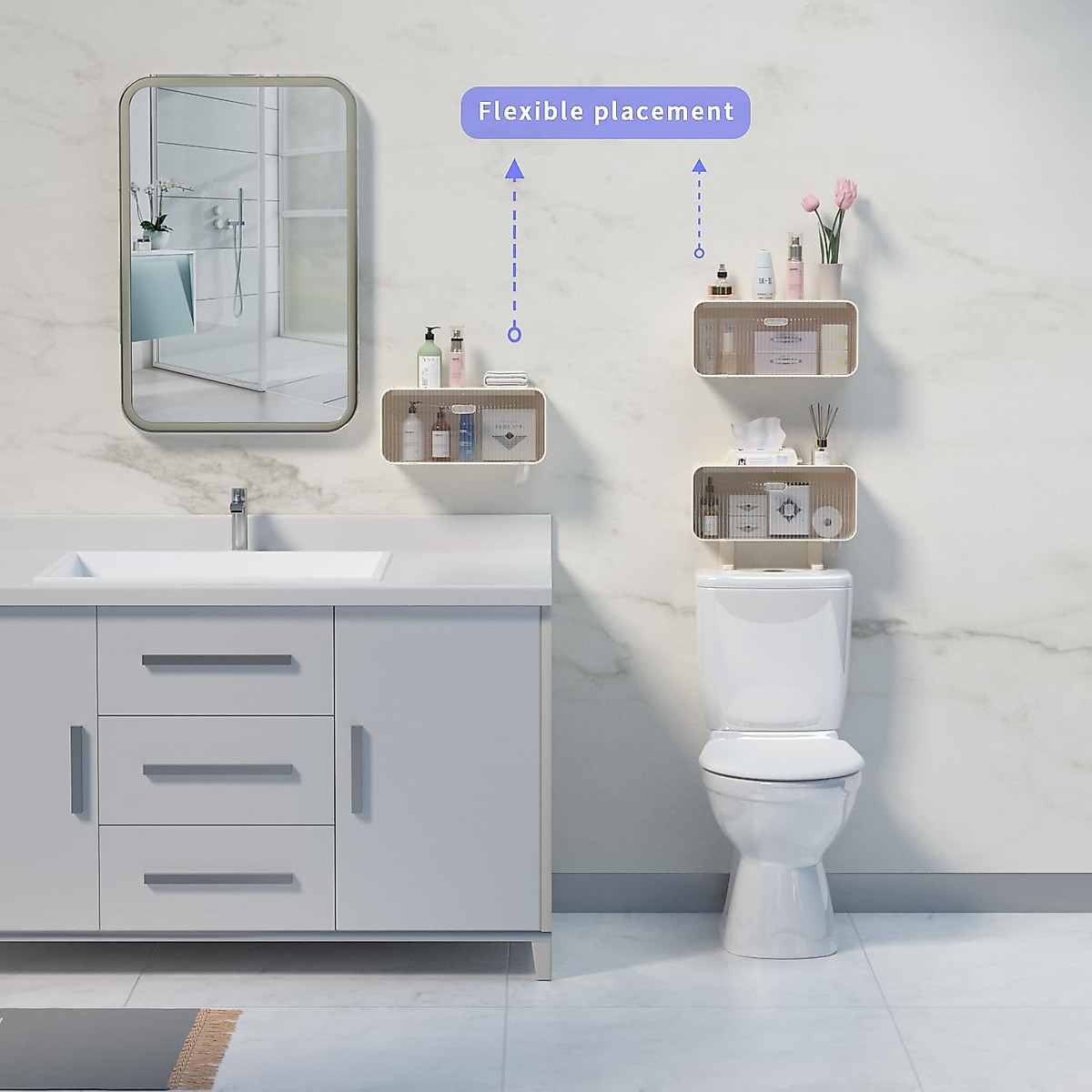 bbveking Over The Toilet Storage, without Drilling or Screwing,Easy Installation.Over toilet Bathroom Organizer Wall Mounting, Space Saver with Lid,Over The Toilet Storage Cabinet (Wall Mount)