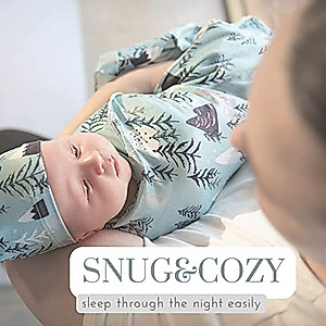 Bellasignoro Newborn Receiving Blanket Swaddle Blanket Hat Set for Baby Snug Wrap (Mountain&Tree)