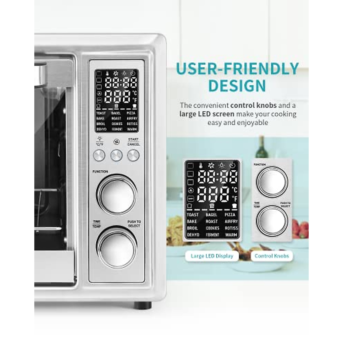 Ultrean Air Fryer Toaster Oven Combo, 32 Quart Convection Oven Countertop with Rotisserie, Toaster, Dehydrator, Bake, 7 Accessories & 50 Recipes, Silv