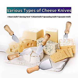 Qinwindeer Cheese Knife Set with Wooden Holder,Cheese Spreader Knives Set of 5 for Charcuterie Board,Charcuterie Boards Accessories Charcuterie Utensils Tools Git Box (Mr Mrs)
