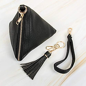 Triangle Vegan Leather Wristlet Clutch Purse Handbag - Pyramid Evening Cocktail Pouch Wallet Detachable Strap & Tassel Charm (Black) One Size