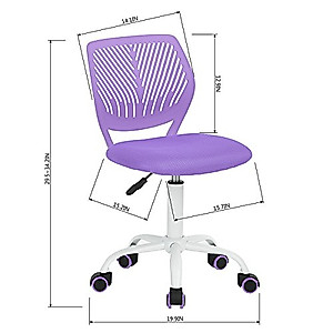 FurnitureR Writing Desk Chair for Teens Boys Girls,Home Office Chair with Breathable PP Mid Back, Armless,Height Adjustable,360 Swivel Chair,Purple