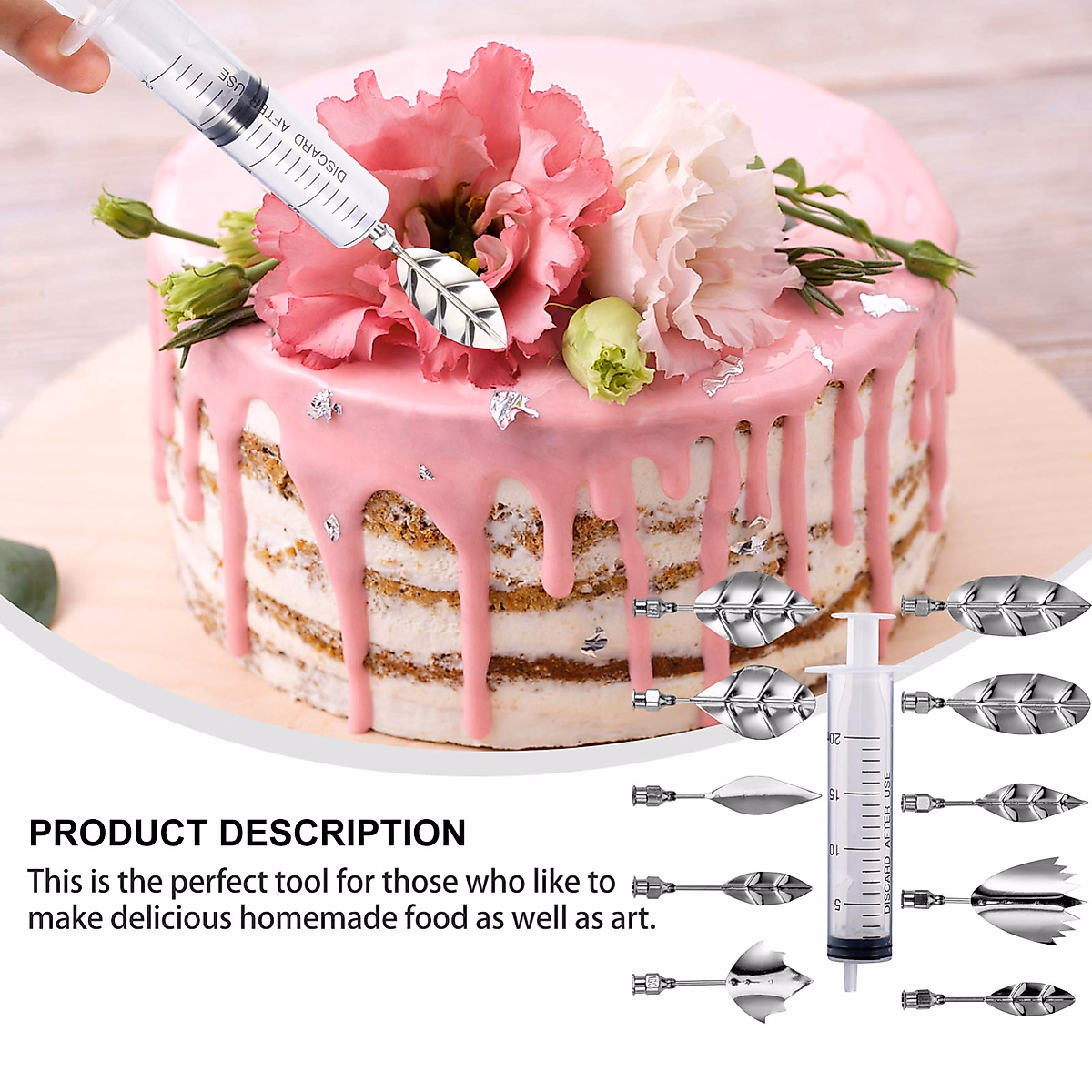 NUOBESTY 11pcs Russian Piping Tips Icing Syringe Set Stainless Steel Fondant Dry Wave Flower Frosting Tips 3D Jelly Cake Cupcake Decorating Supplies Baking Tool