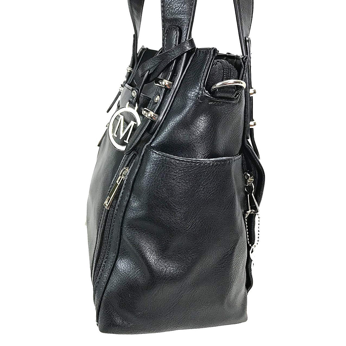 Zzfab Multi Pockets Double Handles Faux Leather Concealed Carry Purse with Hidden Locking Zipper Turquoise