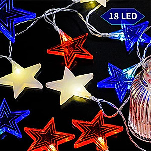 Dazzle Bright Star String Lights Decorations, 9.5 Feet 18 LED American Stars Battery Powered Red White Blue Lights, Christmas Decoration for Indoor and Outdoor