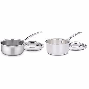 Cuisinart 1.5 Quart Multiclad Pro Triple Ply Saucepan w/Cover, MCP19-16N & 1 Quart Saucepan w/Cover, Chef's Classic Stainless Steel Cookware Collection, 719-14