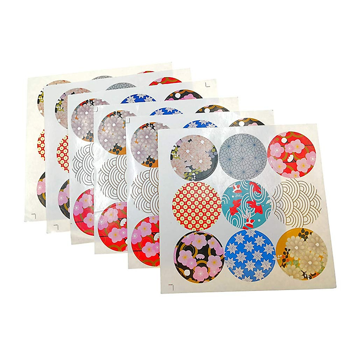 ALIMITOPIA Japan Style Sealing Sticker,Round Japanese Traditional Pattern Self-Adhesive Universal Sealing Paster Gift Packing Decorative Labels Envelope Seals(10 Sheets,90pcs)