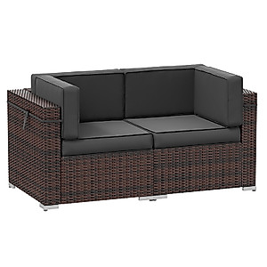 Amopatio Outdoor Patio Couch, Rattan Patio Furniture Set with Non-slip Cushion, 2 Pieces Outdoor Armrest High Back Sectional Sofas Suitable for Terrace, Poolside, Garden, Gery