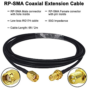 Nisaea 2m/6.5ft RP-SMA Male to RP-SMA Female RF Coaxial Cable RG174 for Wireless LAN Card, Router, Bridge, Booster & External Antenna Equipment