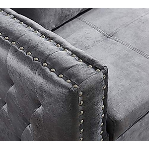 JULYFOX Gray Sectional Sofa with Storage Chaise, Mid Century Modern Reversible L-Shaped Sleeper Sectional Sofa Bed Button Tufted Copper Nail Head Trim 90 inch Wide for Living Room Office