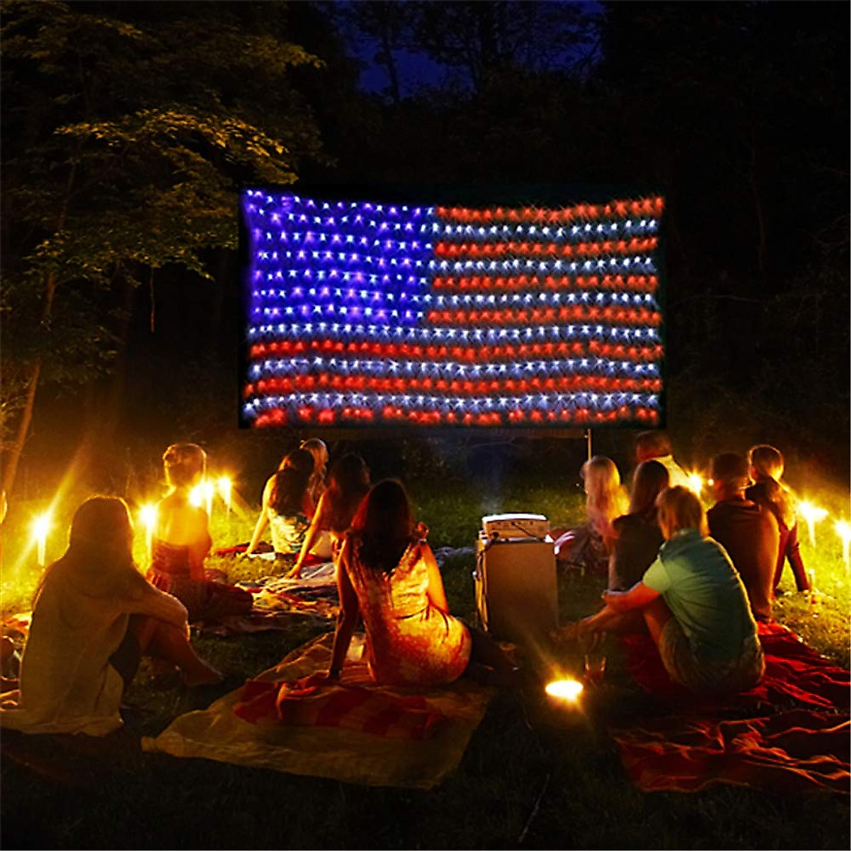 Twinkle Star American Flag Patriotic Lights (Super Larger & Safer), Outdoor Lighted USA Light String Waterproof Hanging Ornaments for Independence Day, July 4th, National Memorial Day