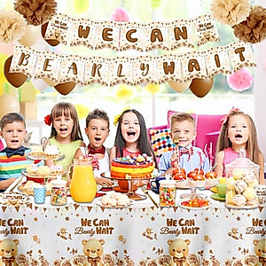 Bear Baby Shower Tableware Set Decorations Baby Party Supplies Serves 24 We Can Bearly Wait Banner Gender Reveal Party Decor Boy Girl Neutral Bear Balloons Tablecloth Backdrop Banner and Plates Set for Baby Showers Bear Theme Birthdays Party