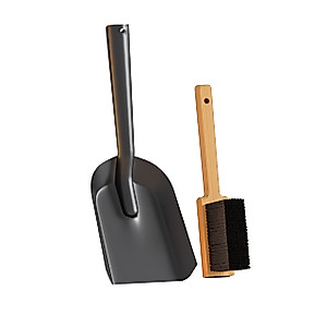 Kingson Fireplace Shovel Black Ash Shovel and Brush, Dustpan Set Small, Durable Steel, Set with Fireplace Dustpan and Brush, Coal Shovel