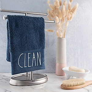 Rae Dunn Hand Towels, Embroidered Decorative Hand Towel for Kitchen and Bathroom, 100% Cotton, Navy- Fresh, Clean, 16"x 28"