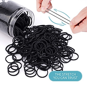 HOYOLS 3/4” Inches Black Hair Rubber Bands for Hair Ties Small Elastics Bands Large Hair Braiding Ponytail Holders for Baby Toddler Girls Kids Thick Hair Mini Bands No Damage 600pcs (M) Latex-Free