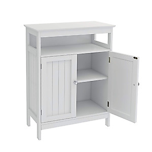 FRANSOUL Bathroom Floor Practical Storage Cabinet with a Double Shutter Door and Shelf for Kitchen, Entrance Area, Living Room, Include Ample Space,Easy to Assemble,White